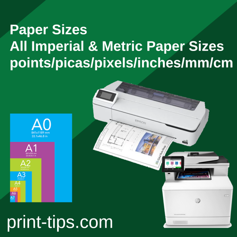 Paper Page Sizes in Metric and Imperial points, picas, pixels, inches ...
